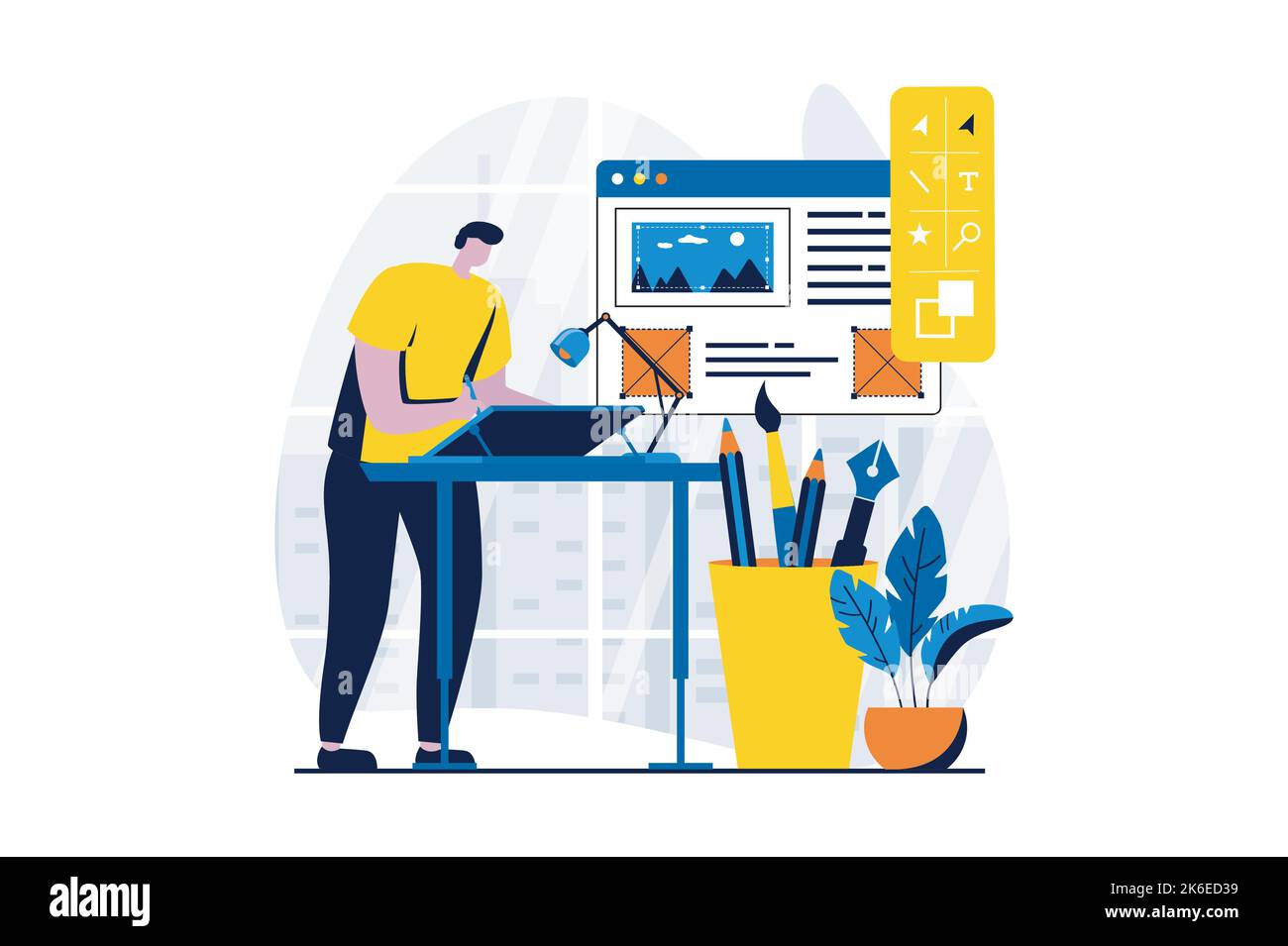 Ui ux design concept with people scene in flat cartoon design. Man ... Ui ux design concept with people scene in flat cartoon design. Man ...
