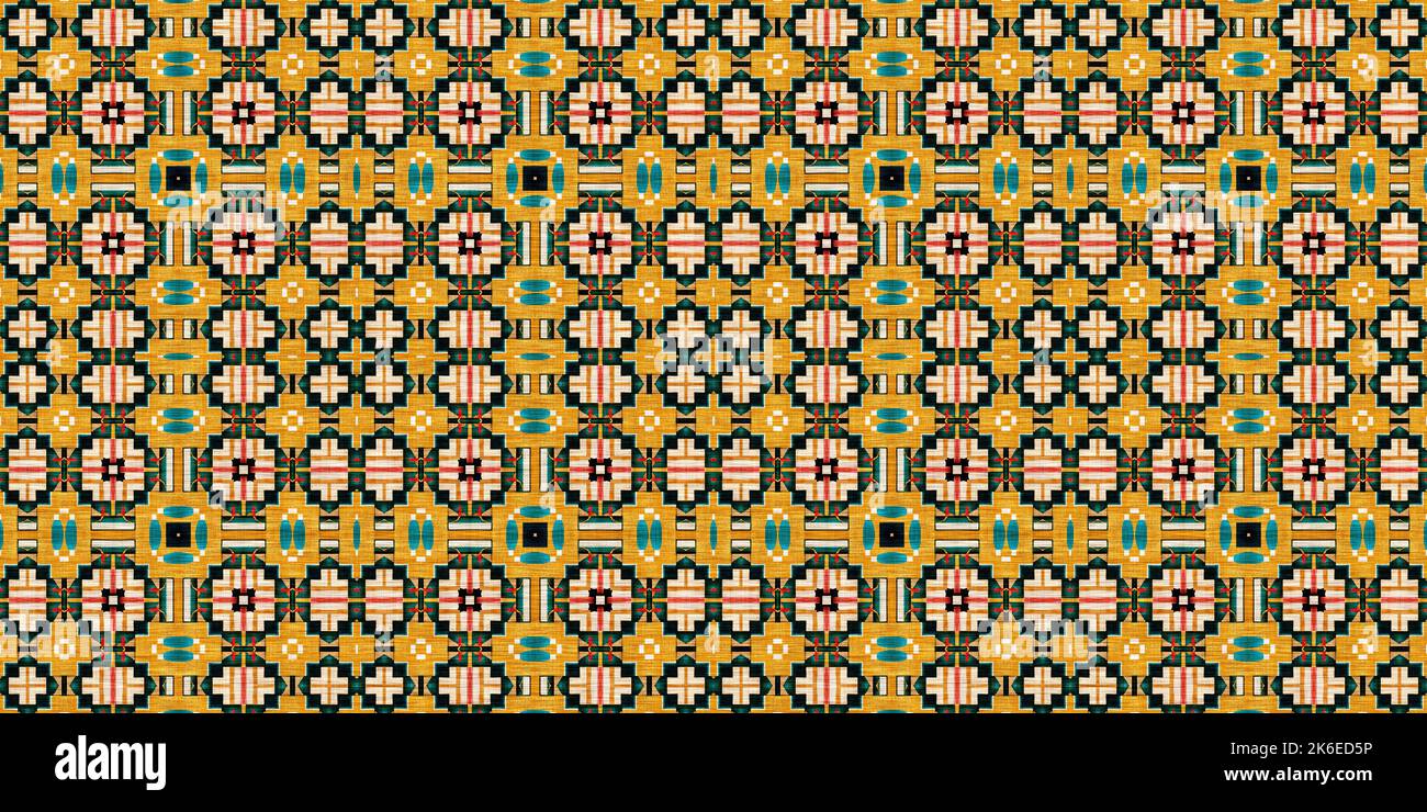 Traditional tile mosaic seamless border pattern print. Fabric effect ...