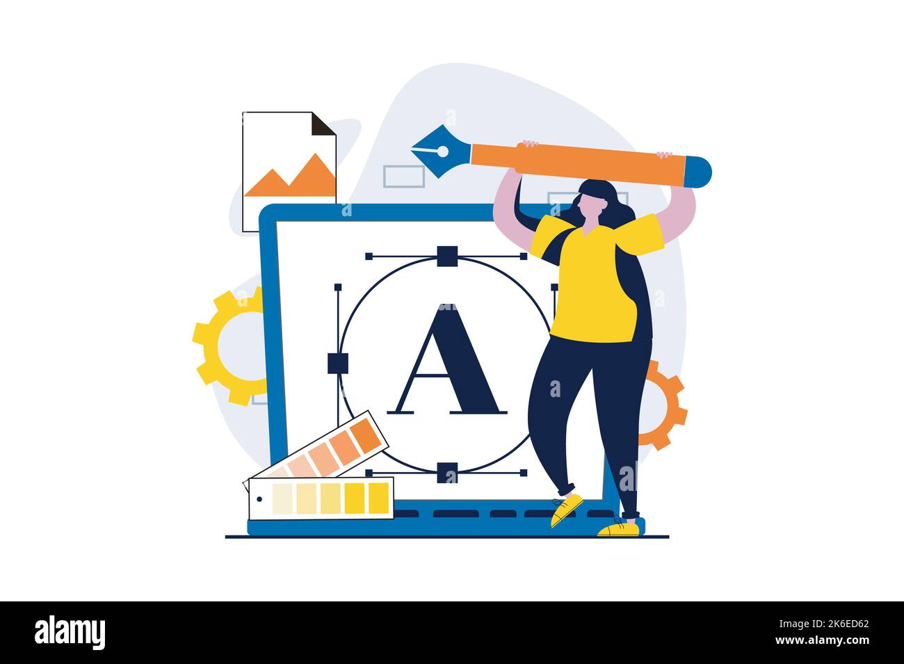 Ui ux design concept with people scene in flat cartoon design. Woman ... Ui ux design concept with people scene in flat cartoon design. Woman ...