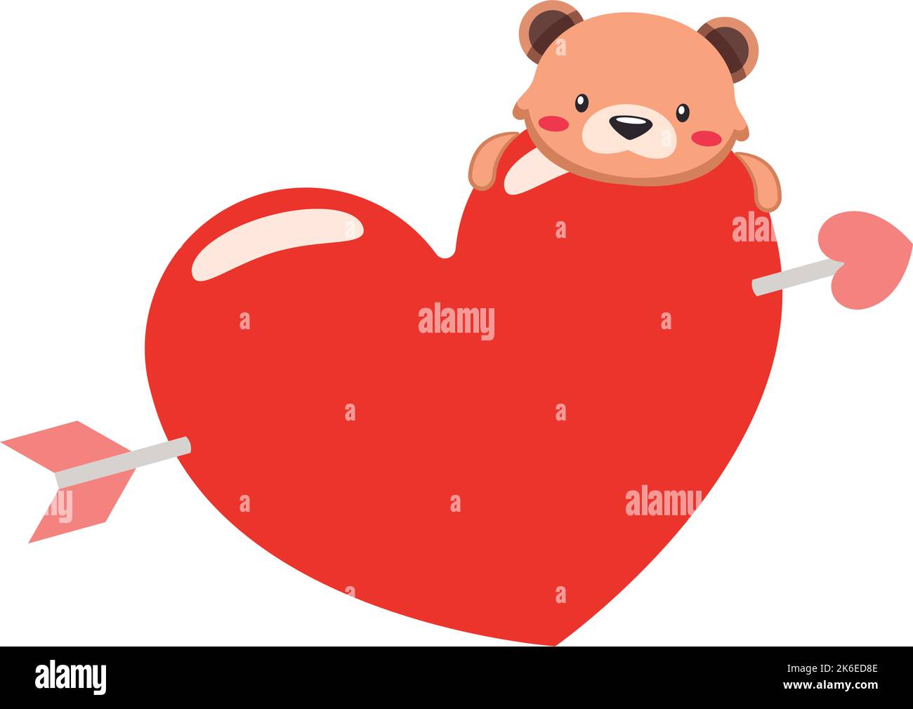 Isolated heart shape with a teddy bear and an arrow Valentine day icon ...