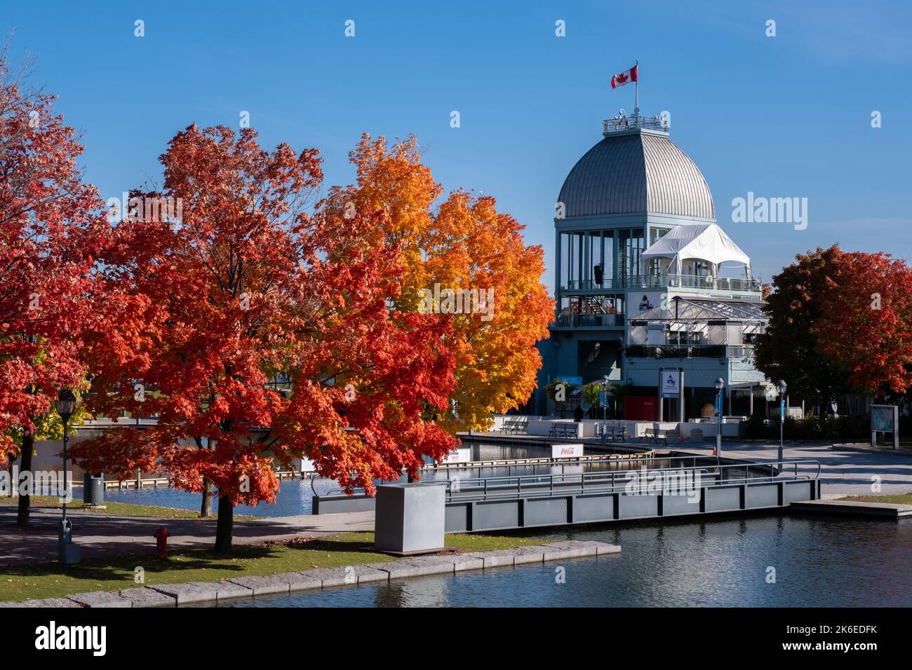 Montreal, CA - 11 October 2022: Red maple trees and Bonsecours Basin ...