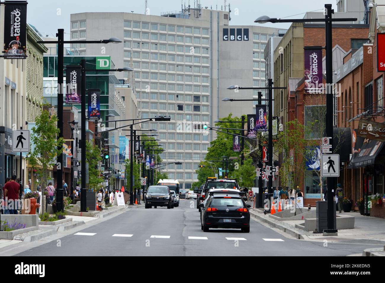 Car traffic on Spring Garden Road, a shopping street in downtown ...