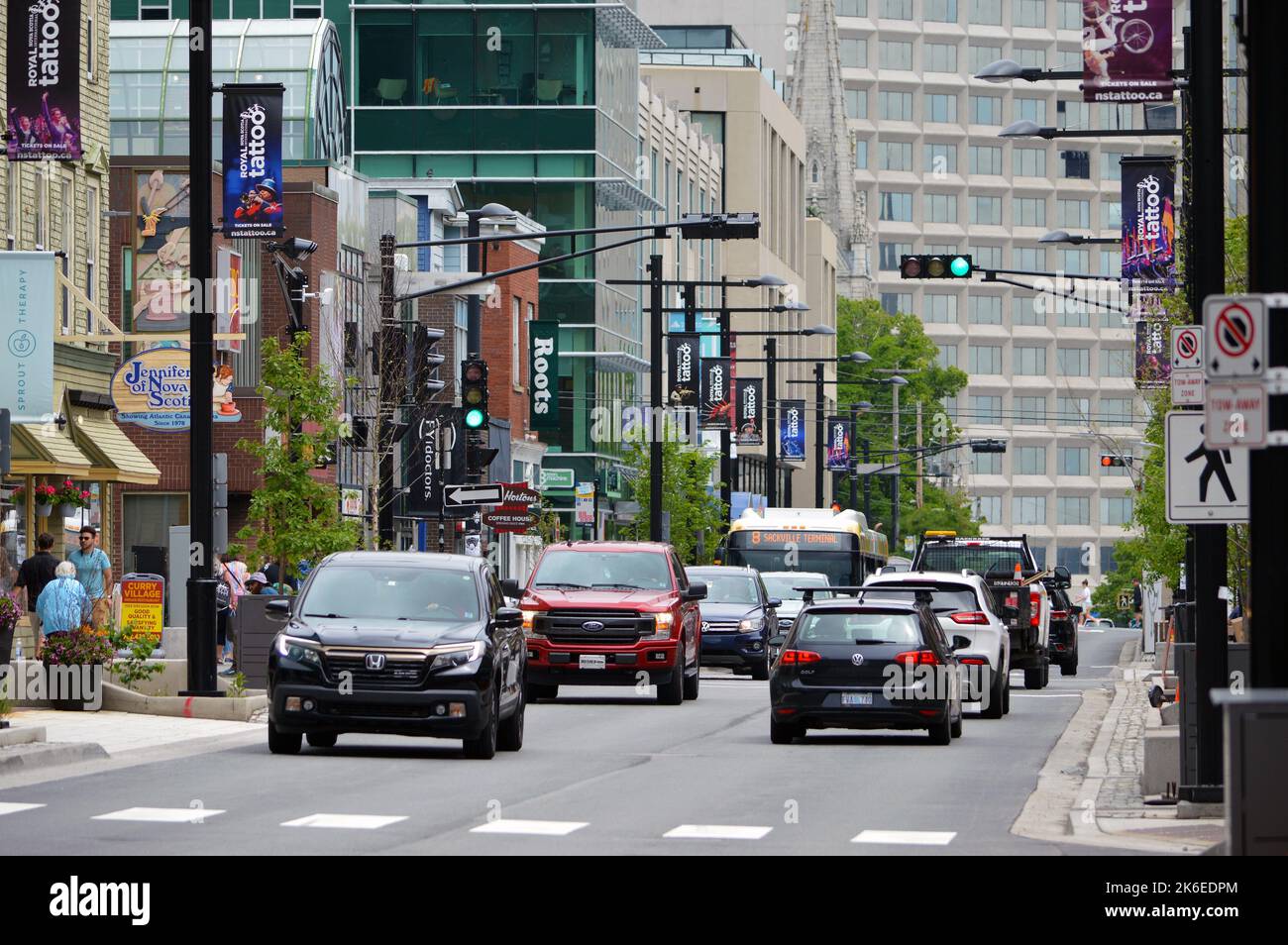 Car traffic on Spring Garden Road, a shopping street in downtown ...