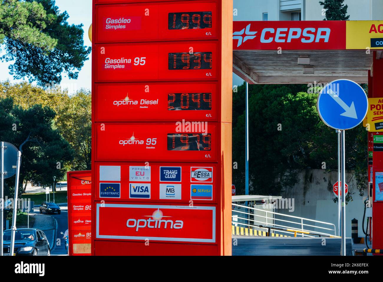Cascais, Portugal - October 13, 2022: Display with gas prices, diesel ...