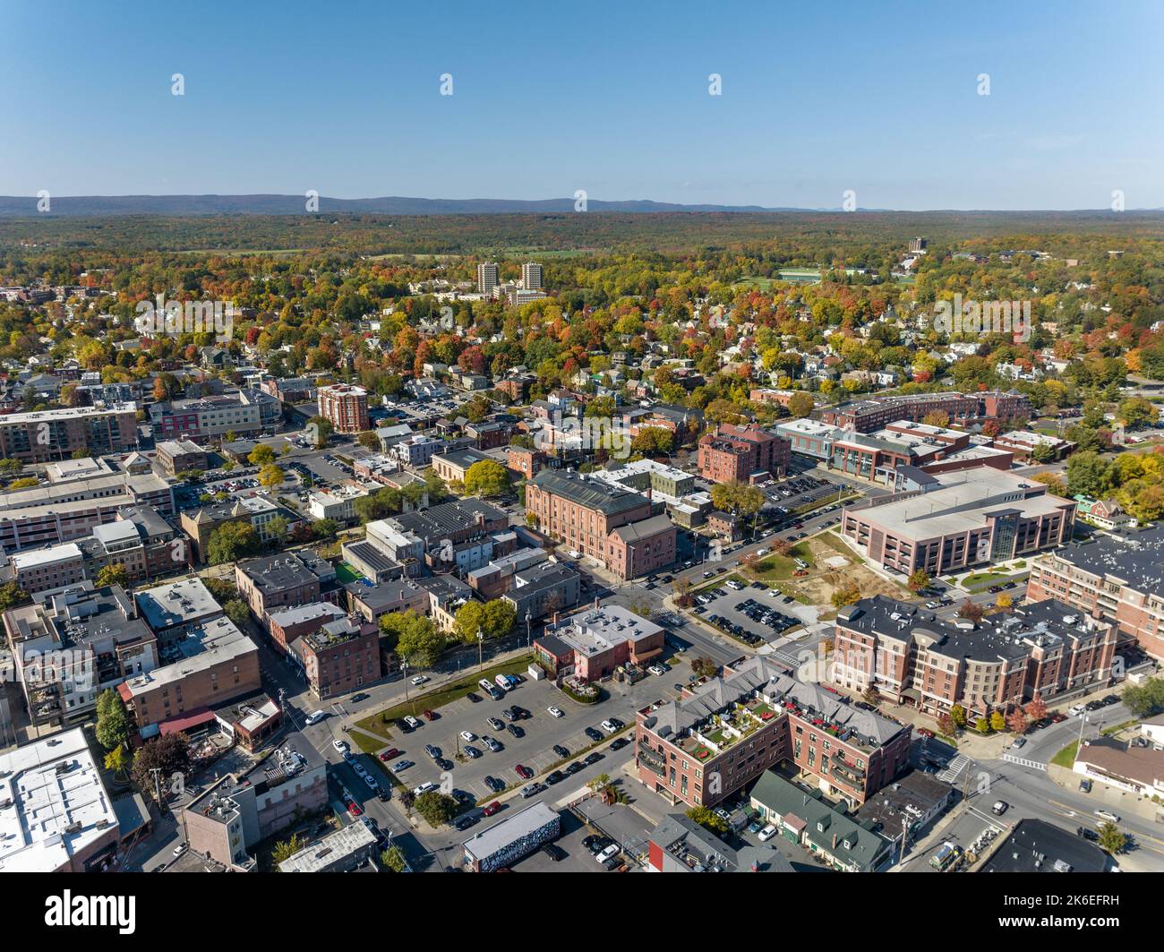 Early afternoon autumn aerial photo view of Saratoga Springs New York ...