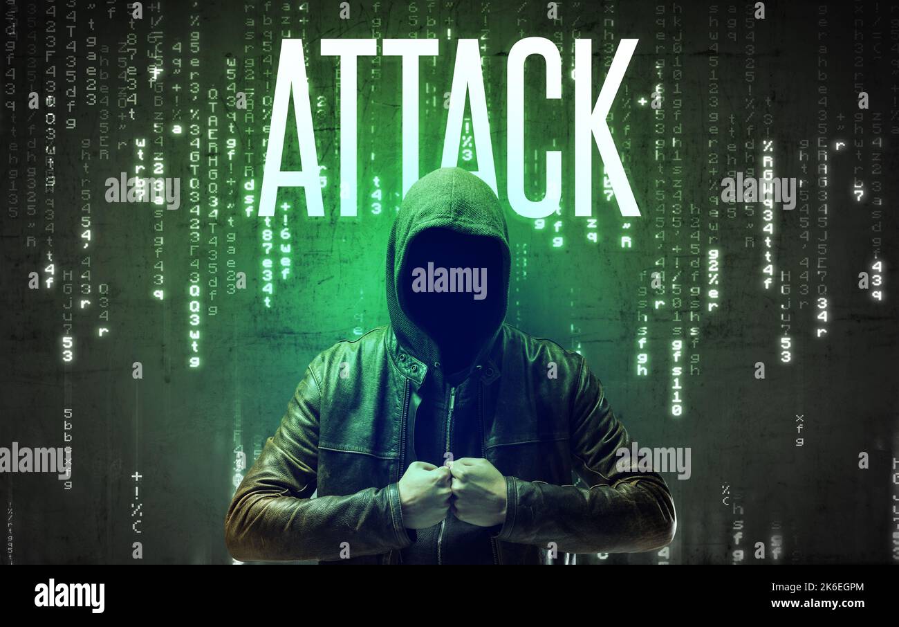 Faceless hacker with inscription concept Stock Photo - Alamy