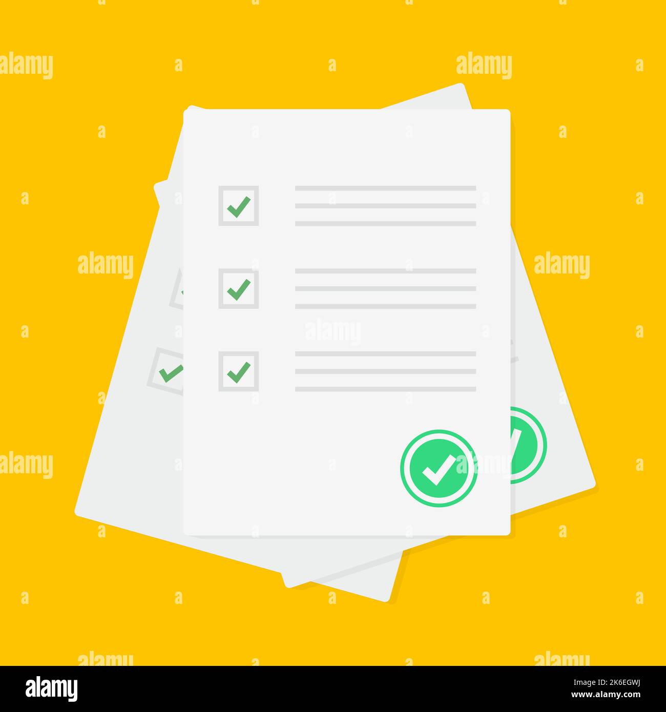 Survey or exam form paper sheets pile with answered quiz checklist and ...