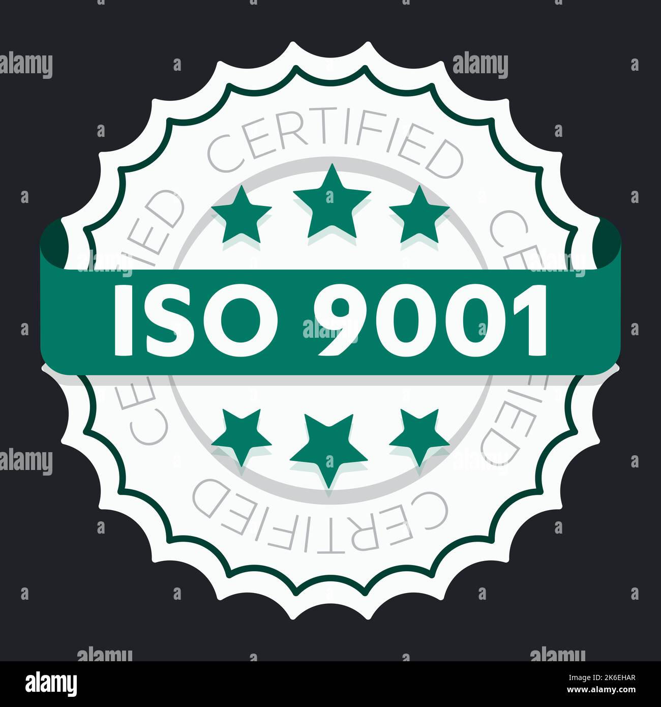 ISO 9001 certified sign. Environmental management system international standard approved stamp ...