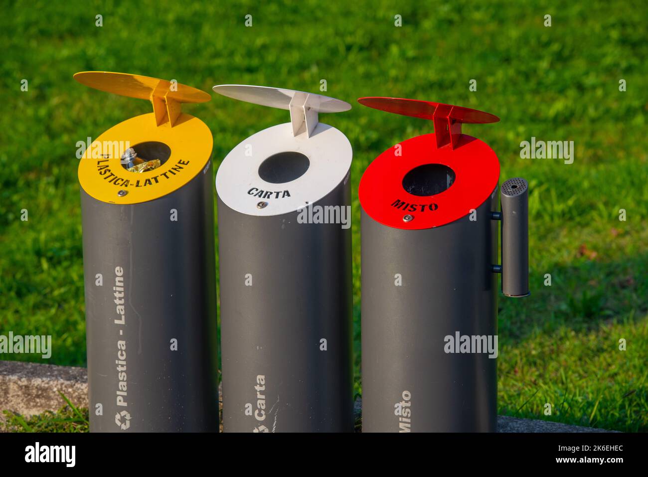 colored baskets for separate waste collection Stock Photo - Alamy