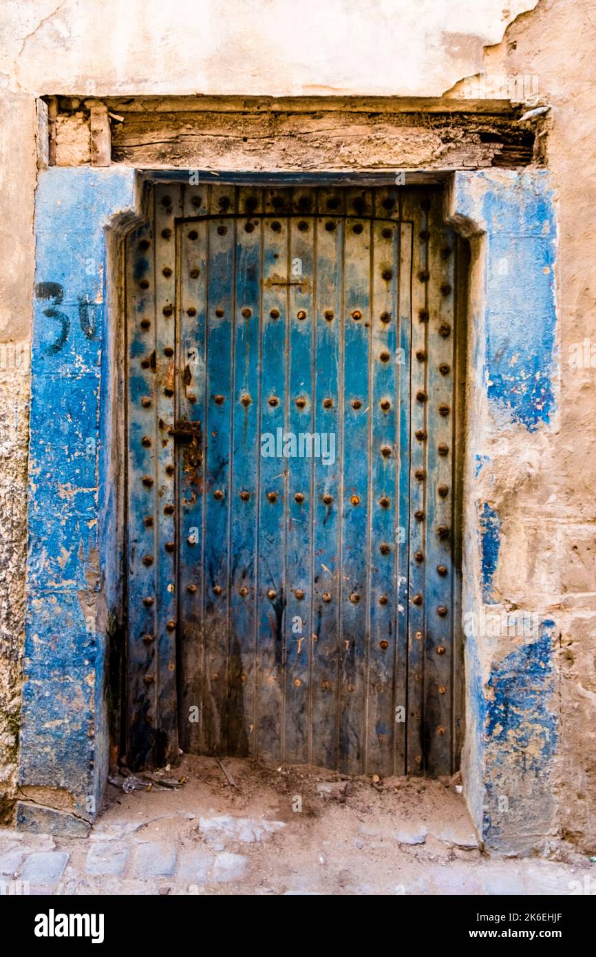 Ancient and decayed blue door in Essaouira, Morocco, North Africa Stock ...