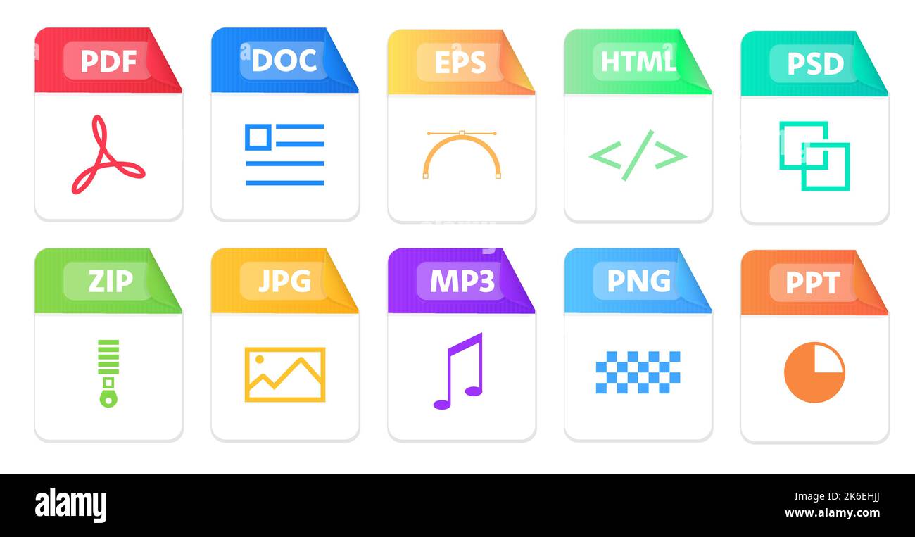 File formats flat icons set. White paper document pictograms with ... File formats flat icons set. White paper document pictograms with ...