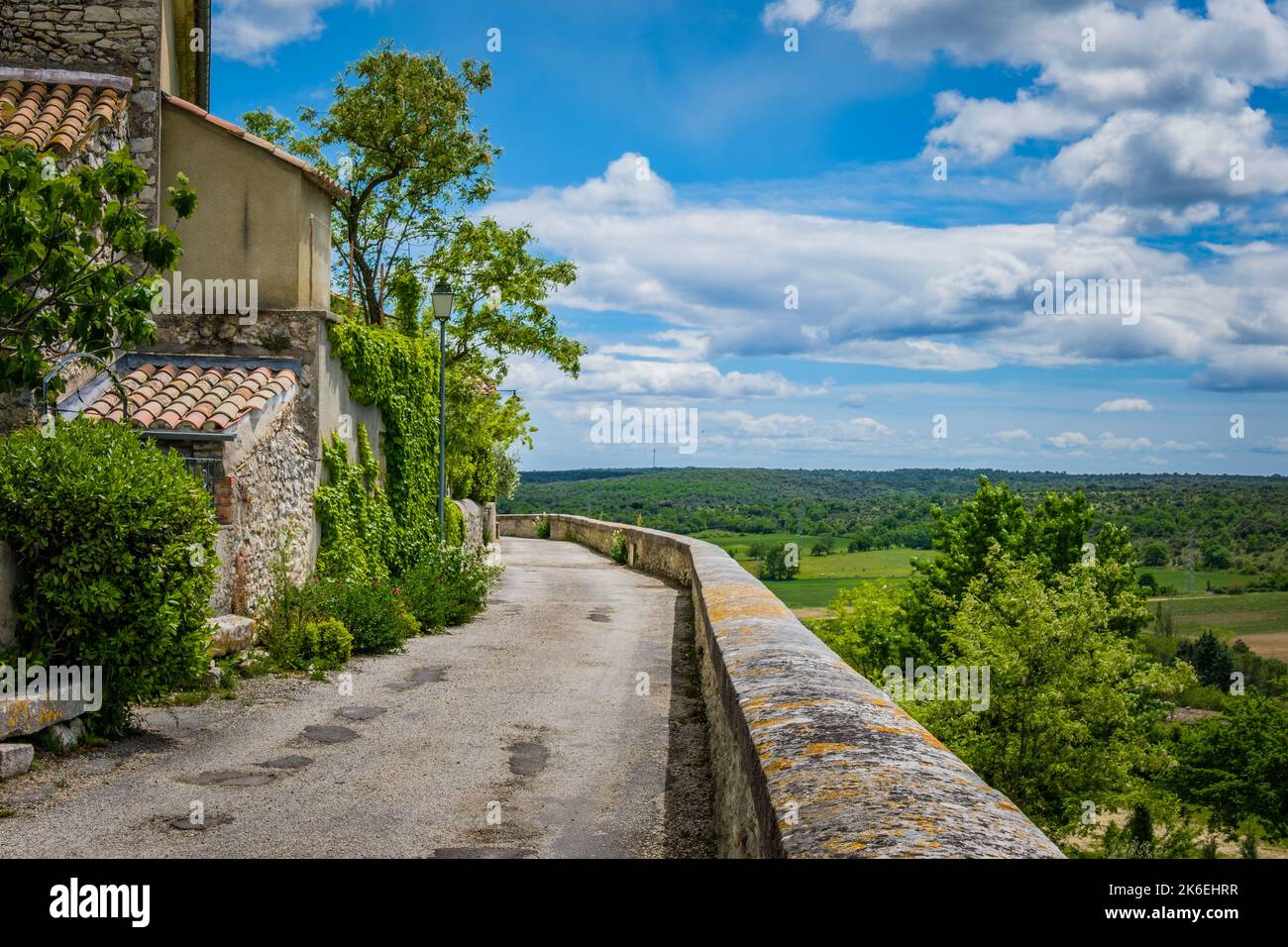 View on the countryside surrounding the medieval village of Lussan, in ...