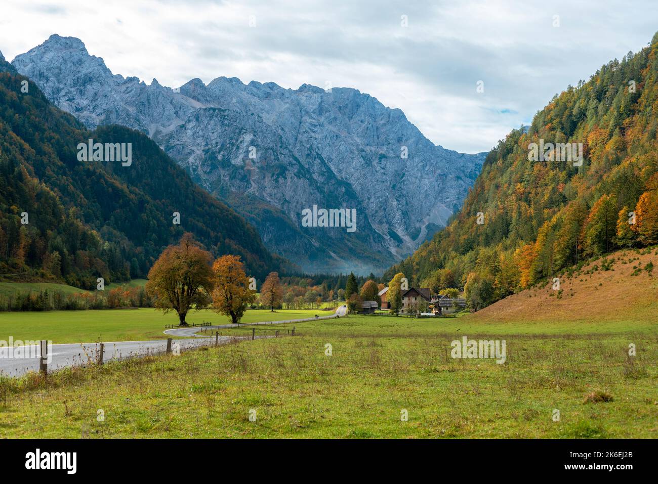 Logar valley or Logarska dolina in the Alps of Slovenia in autumn Stock ...