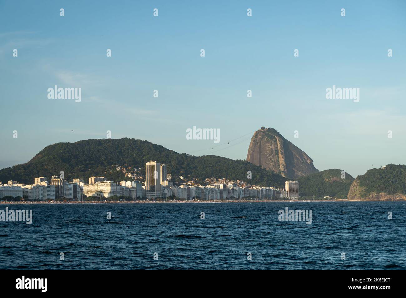 Distant view of Copacabana and Leme beaches coastline with tall ...