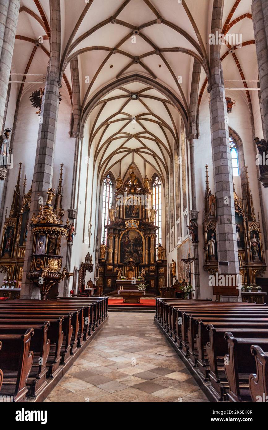 Inside St. Vitus church. Interior and altar of St. Vitus cathedral ...