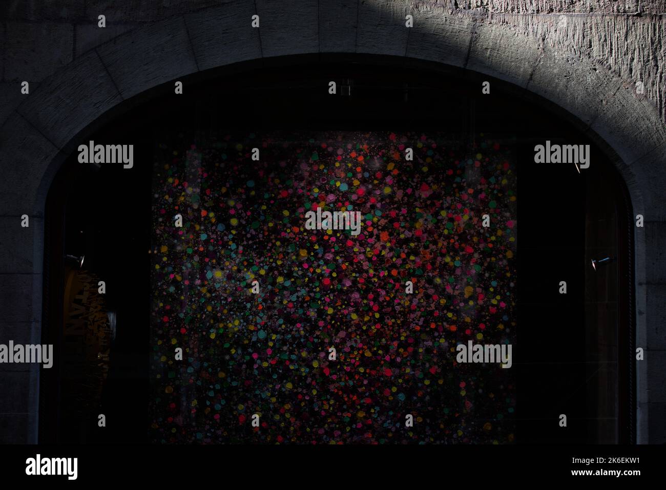 colorful modern art being displayed in the window of a gallery, Geneva ...