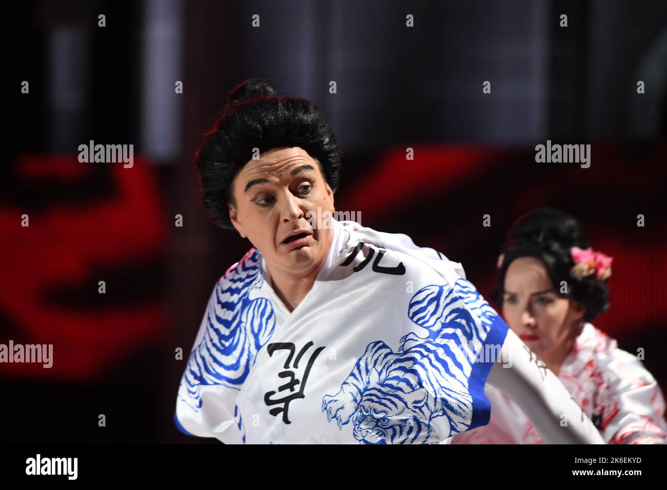 Moscow. The figure skater Oksana Domnina and the actor Marat Basharov on shooting of a new ...