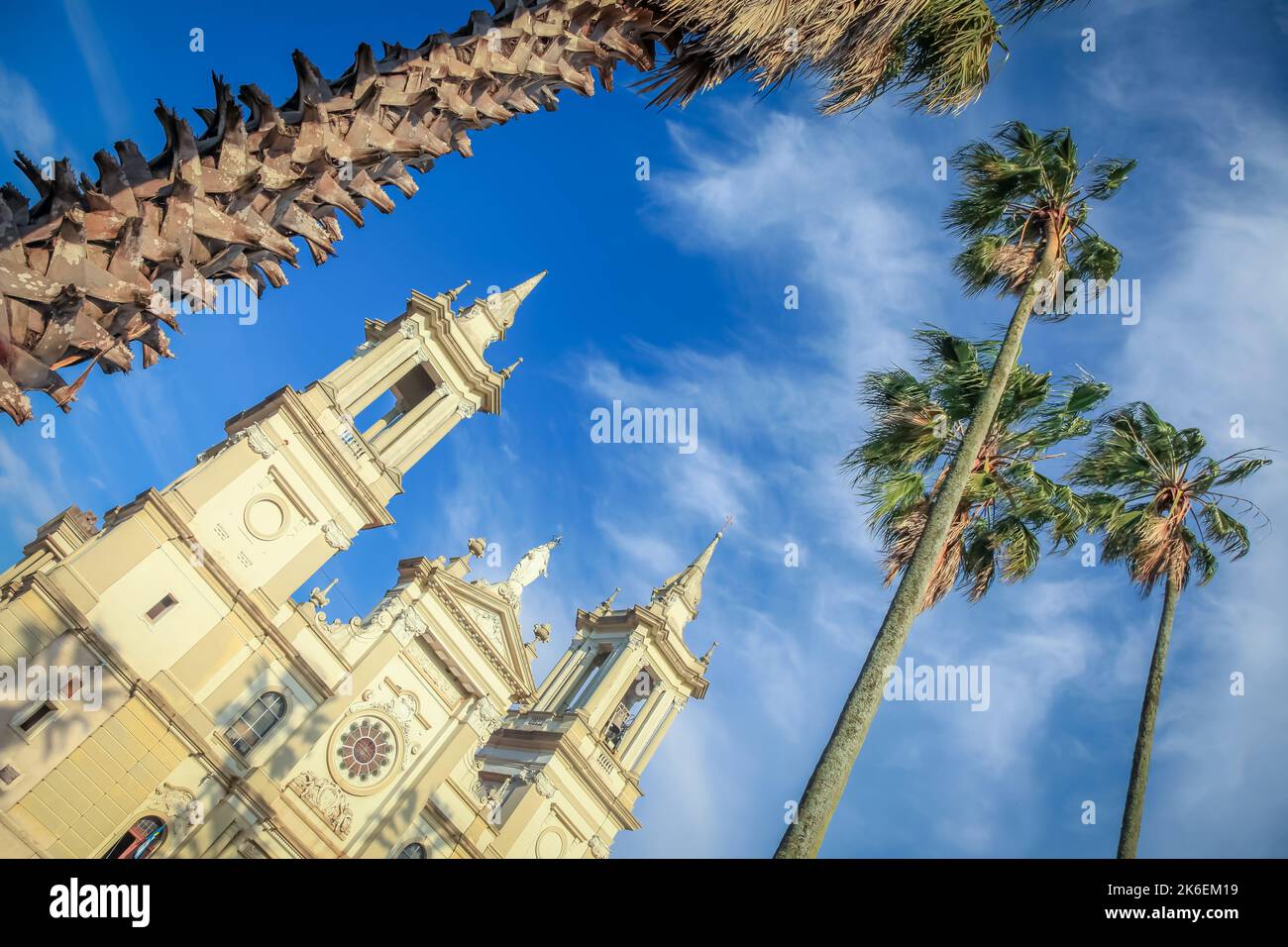 Baroque colonial church framed by palm trees, Brazil, South America ...