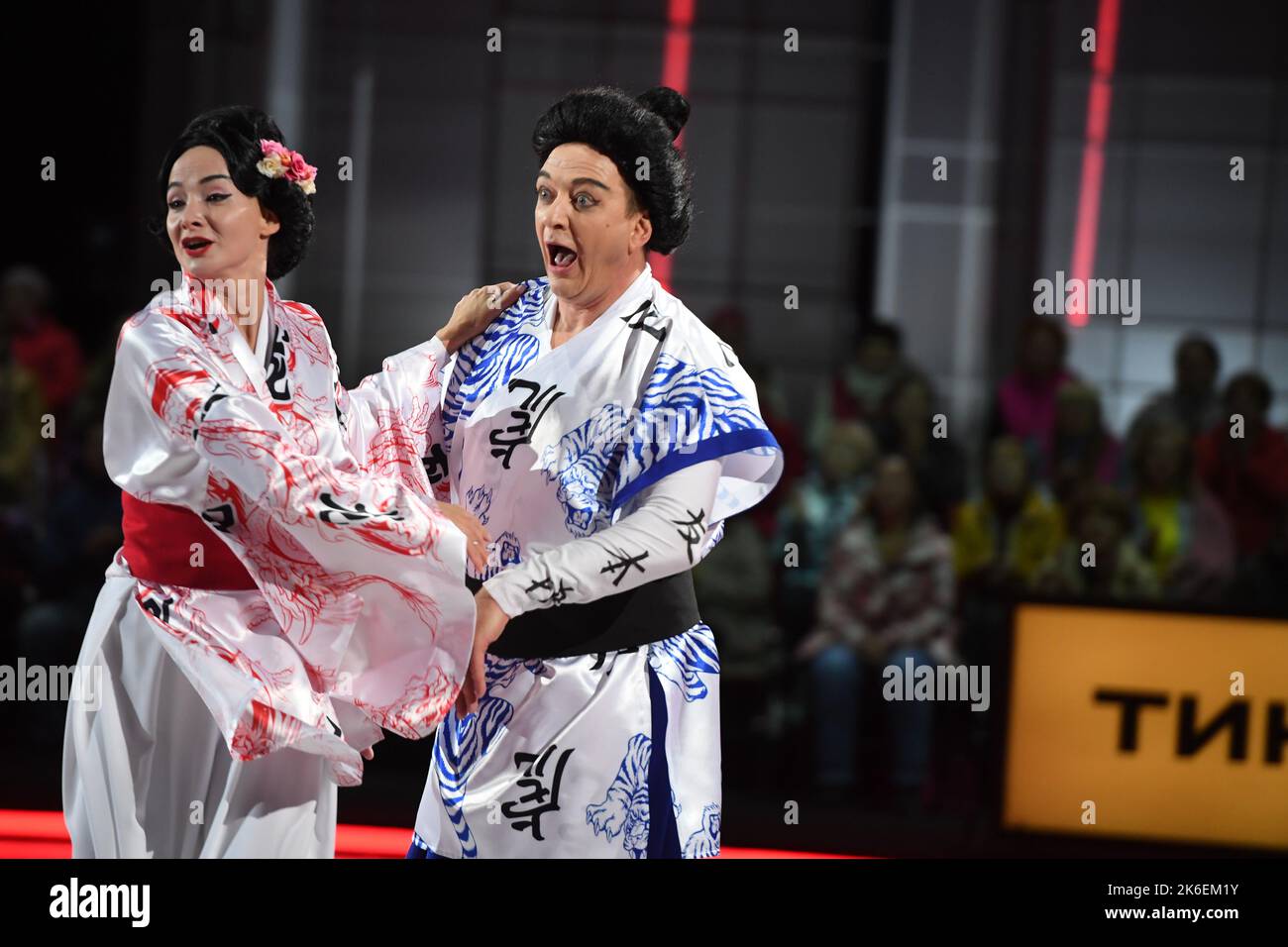 Moscow. The figure skater Oksana Domnina and the actor Marat Basharov on shooting of a new ...