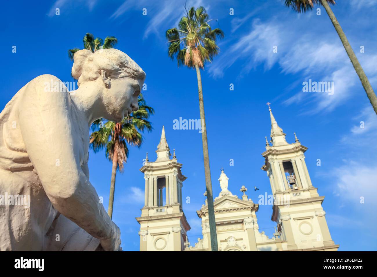 Baroque colonial church framed by palm trees, Brazil, South America ...