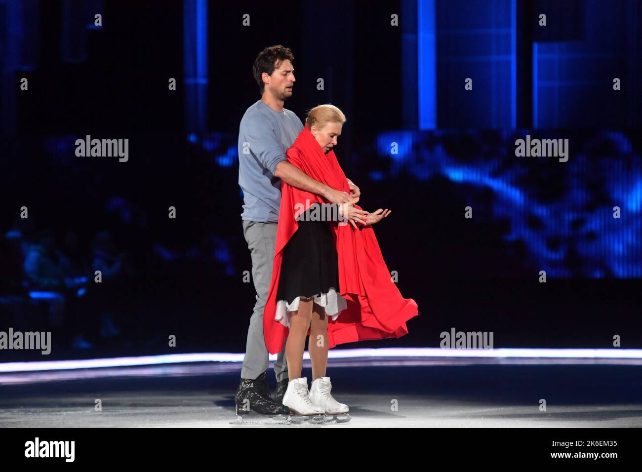 Moscow. The figure skater Tatyana Totmianina and the artist Ivan Kolesnikov on shooting of a new ...