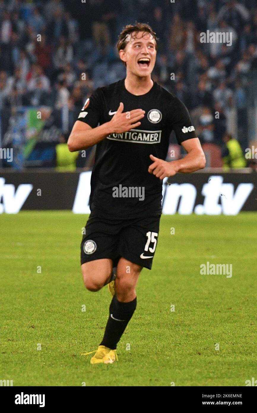 Italy, 13 October 2022, William Boving of Sturm Graz jubilates after ...