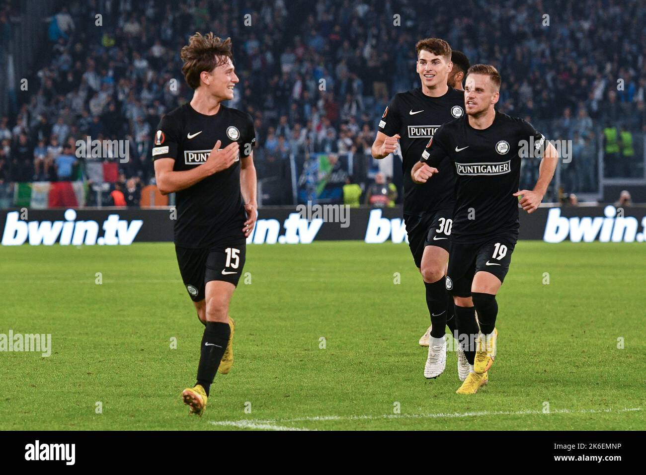 Italy, 13 October 2022, William Boving of Sturm Graz jubilates after ...
