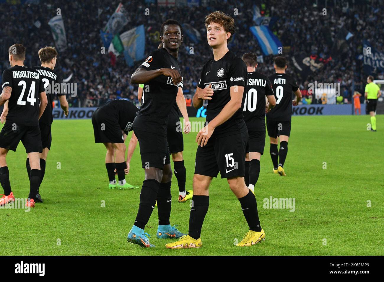 Italy, 13 October 2022, William Boving of Sturm Graz jubilates after ...