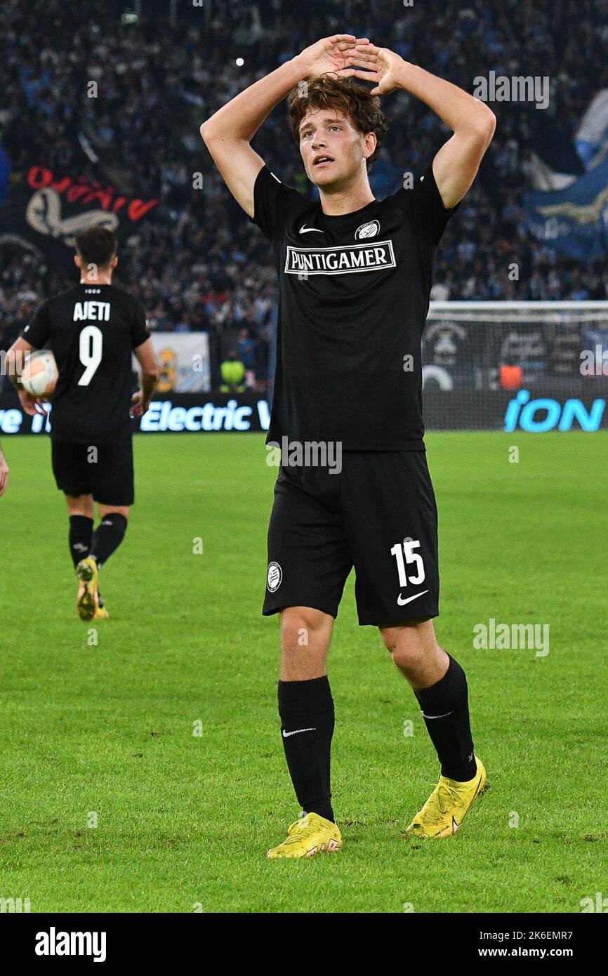 Italy, 13 October 2022, William Boving of Sturm Graz jubilates after ...