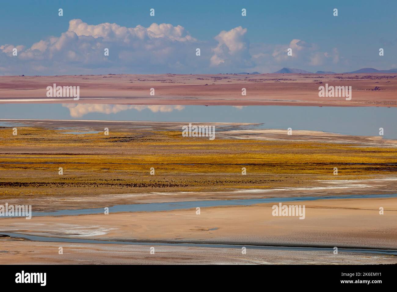 Salar de Atacama volcanic landscape and salt lake in Atacama Desert ...