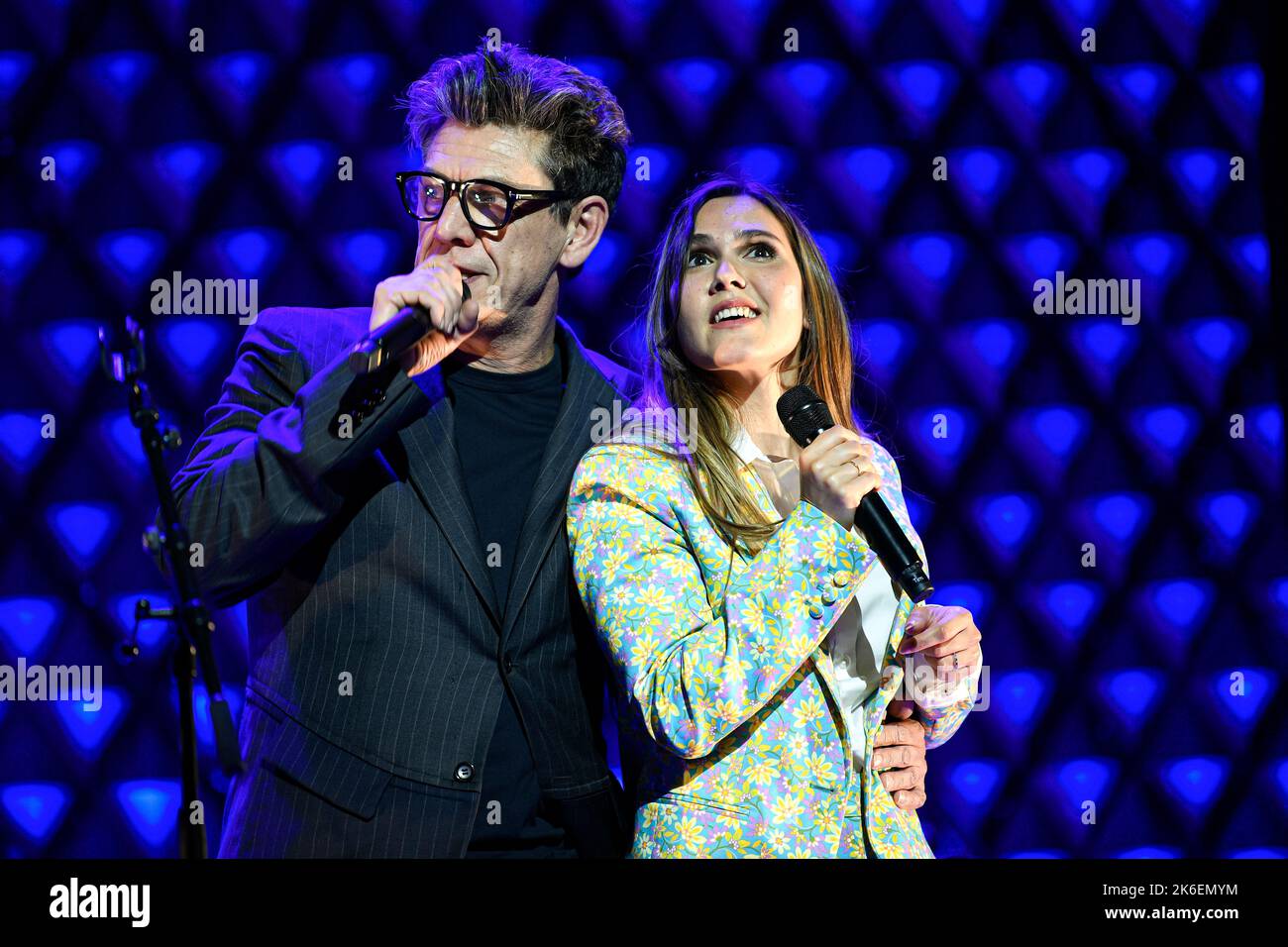 French singer Joyce Jonathan and Marc Lavoine during a concert at La ...