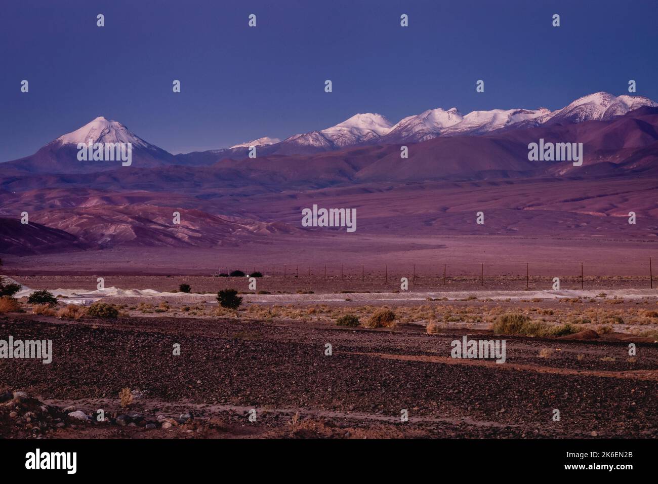 Licancabur volcano at sunrise, Atacama desert landscape, Chile, South ...