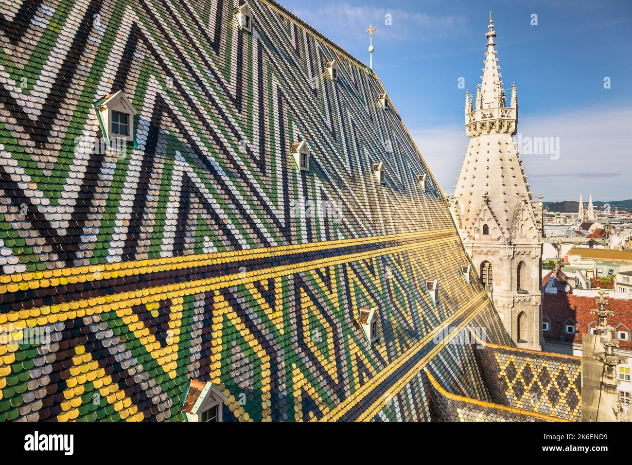 Cityscape of old town of Vienna and St Stephens Cathedral roof, Austria ...