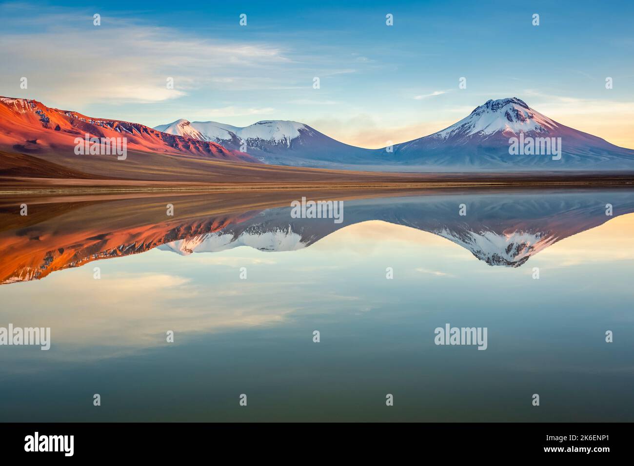 Idyllic Lake Lejia reflection and volcanic landscape in Atacama desert, Chile Stock Photo - Alamy