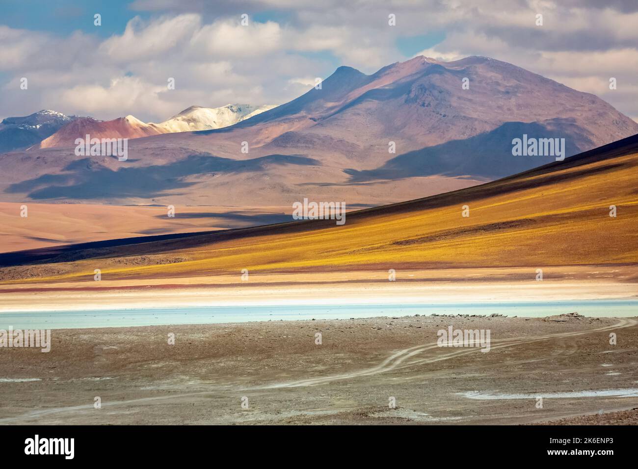 Laguna Blanca, white Lagoon at dramatic sky in Altiplano of Bolivia Stock Photo - Alamy