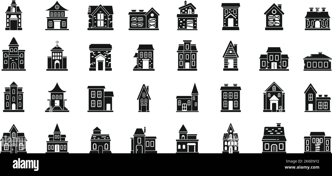 Creepy house icons set simple vector. Scary castle. Home ghost Stock ...