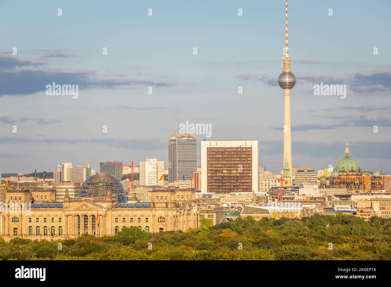 Berlin cityscape skyline over Tiergarten at peaceful sunset, Germany ...