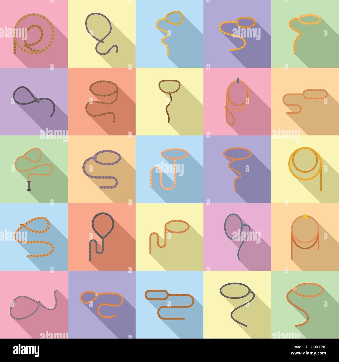 Lasso icons set flat vector. Hand cowboy. Cord knot Stock Vector Image ...