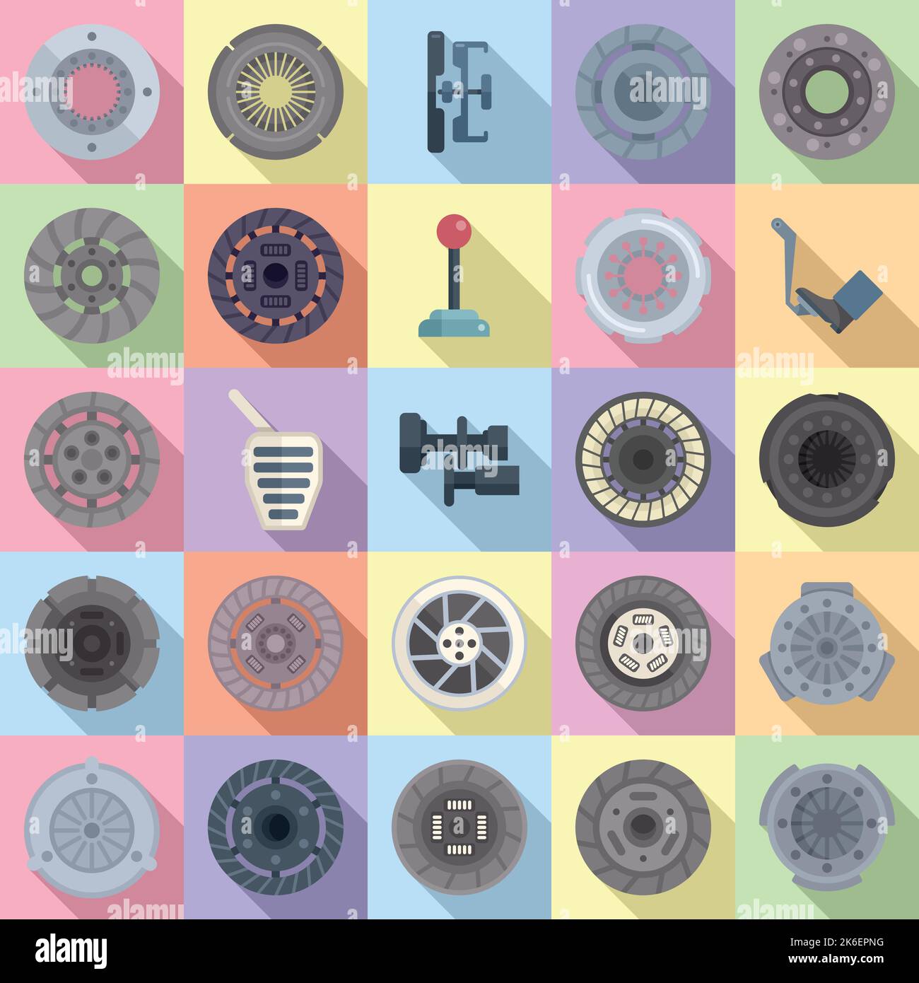 Clutch icons set flat vector. Machine engine. Auto parts Stock Vector ...