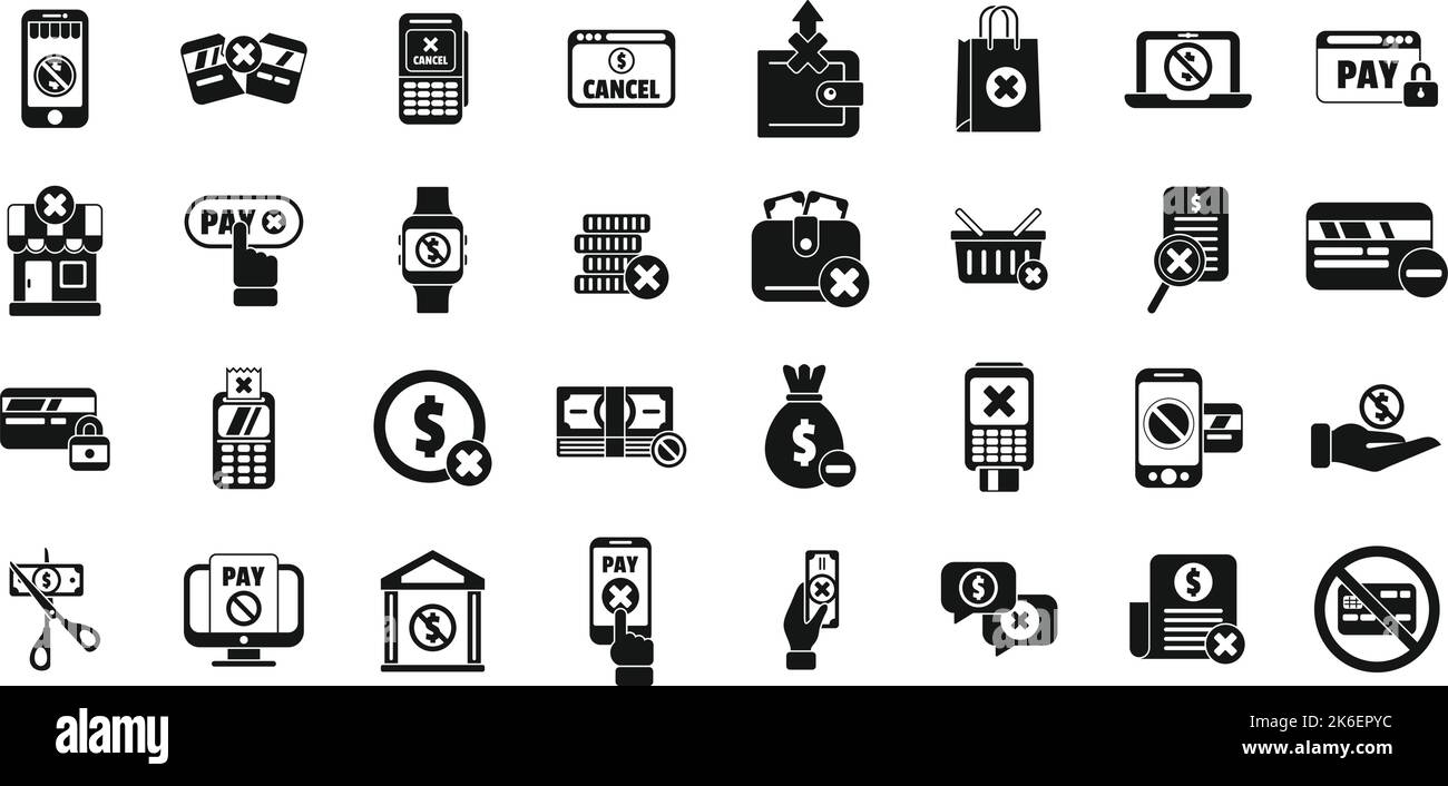 Payment cancellation icons set simple vector. Bank app. Business card ...