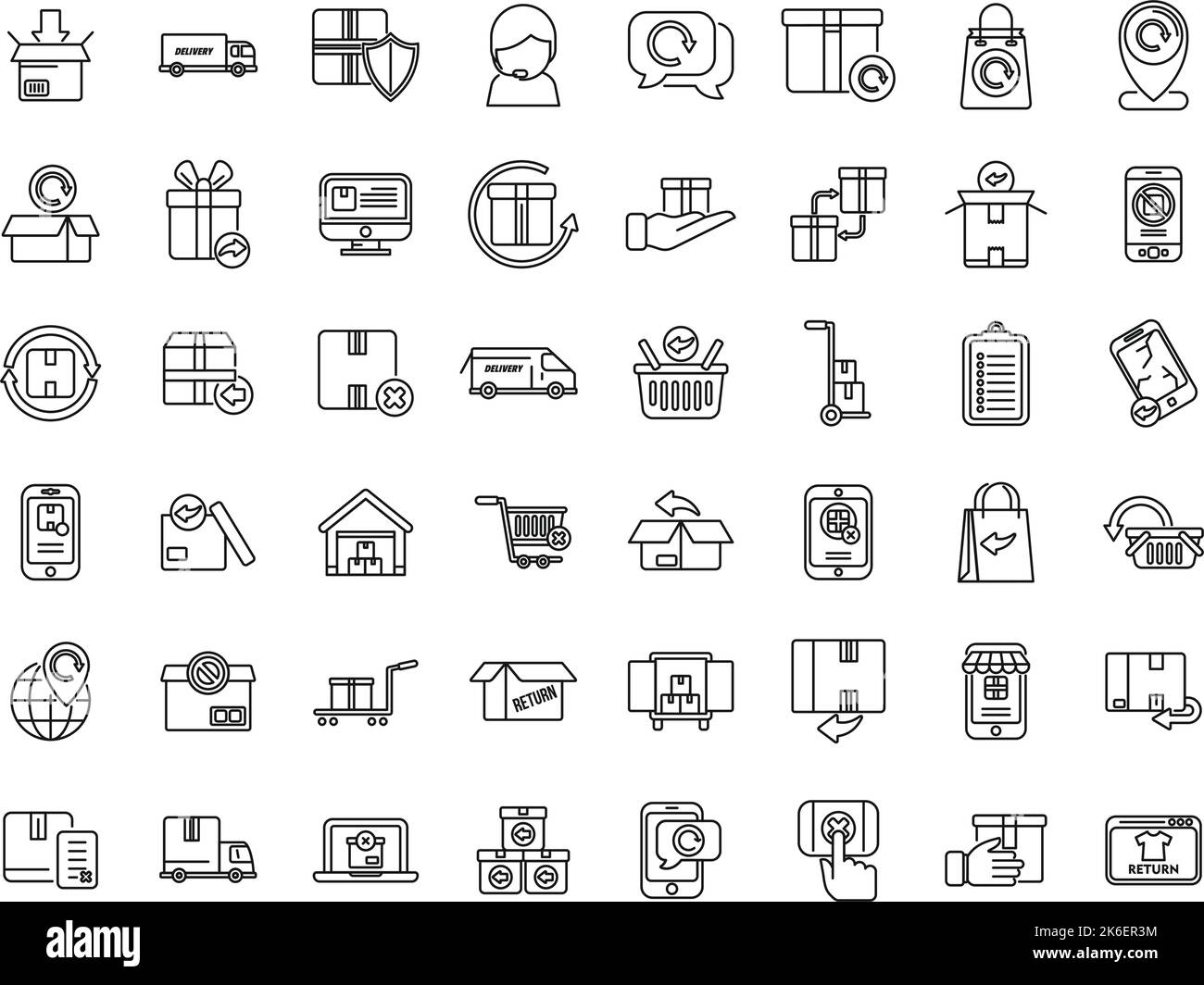 Return of goods icons set outline vector. Agreement certificate. Return ...