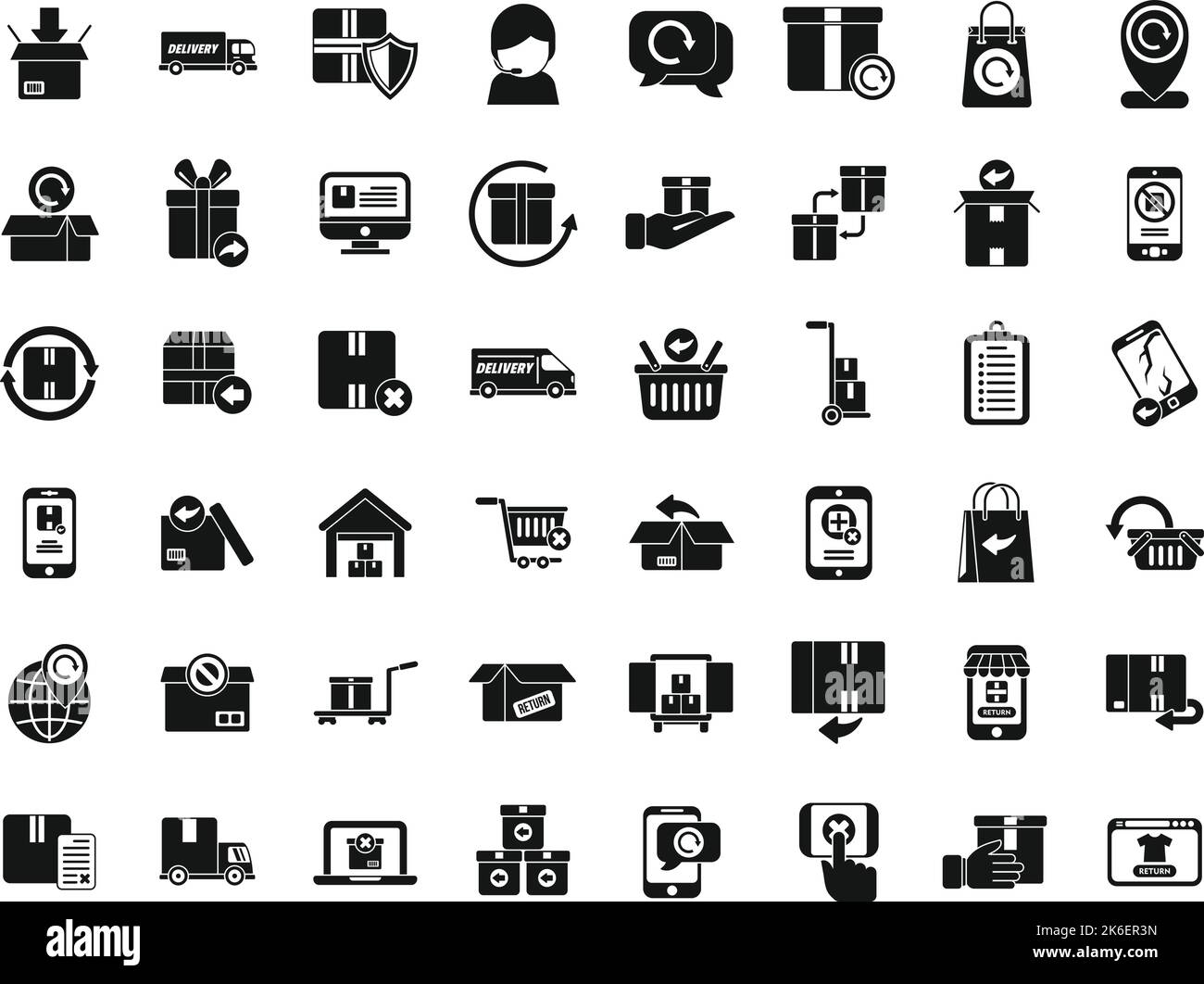 Return of goods icons set simple vector. Agreement certificate. Return ...