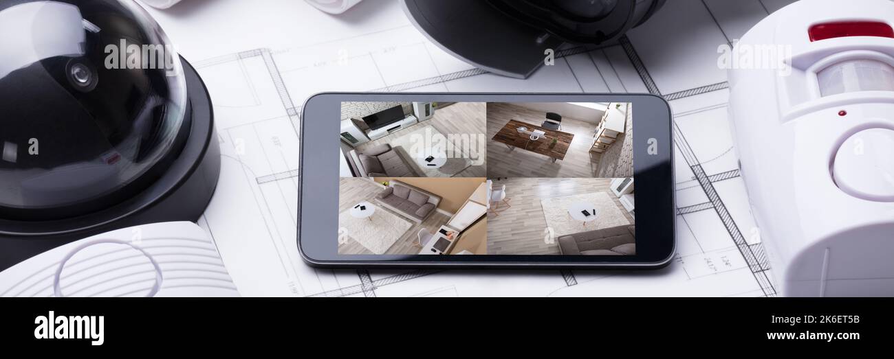 Smart Home Security Camera Surveillance. Mobile Technology Stock Photo ...