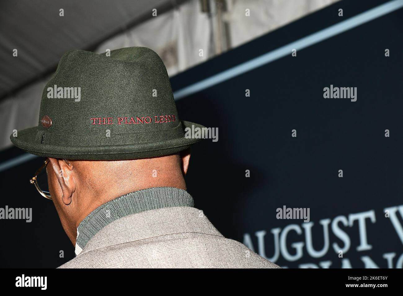 Samuel L Jackson's Kangol cap with The Piano Lesson on the back attends ...