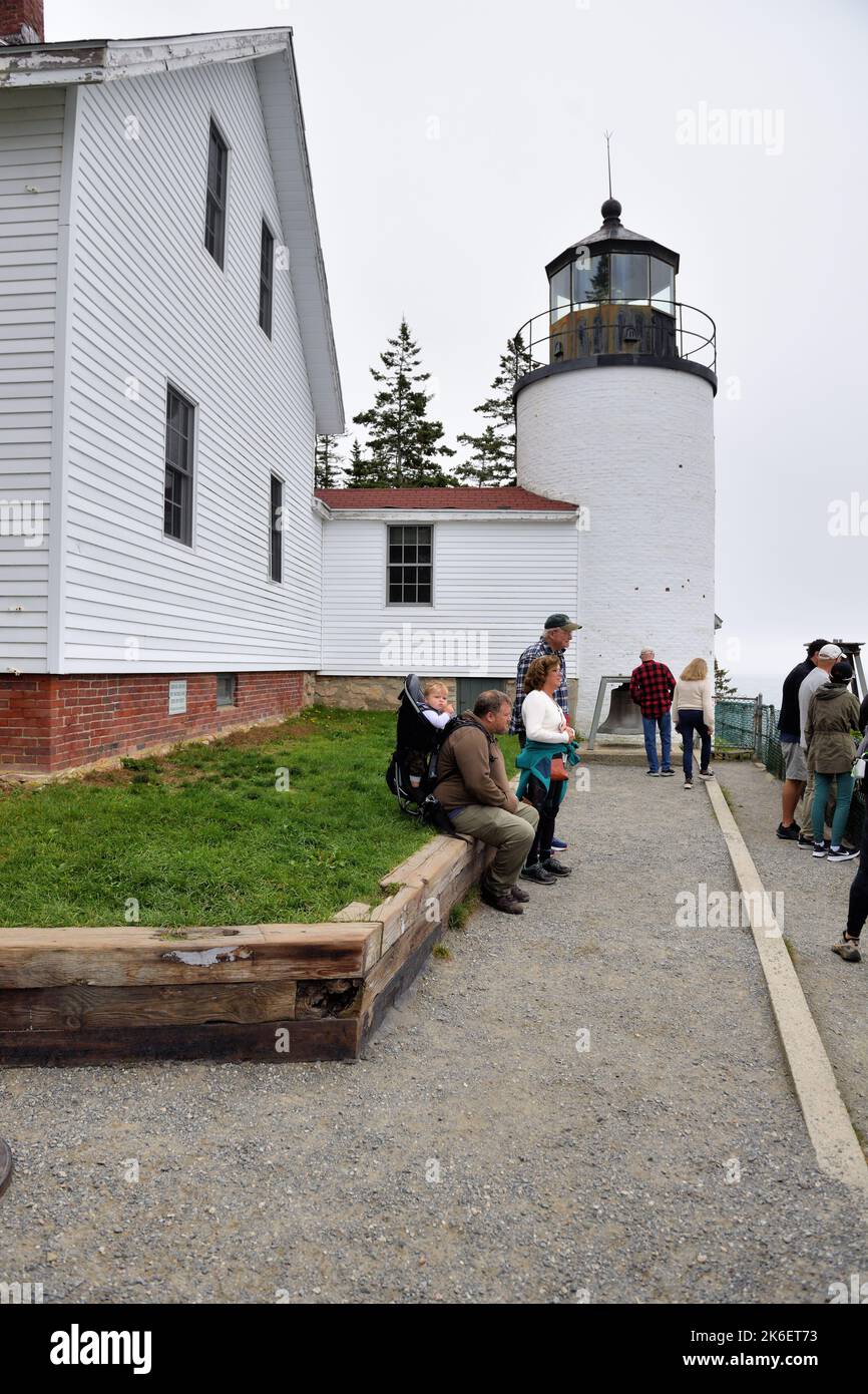 Acadia National Park, Maine, USA. Visitors and tourists at the Bass ...