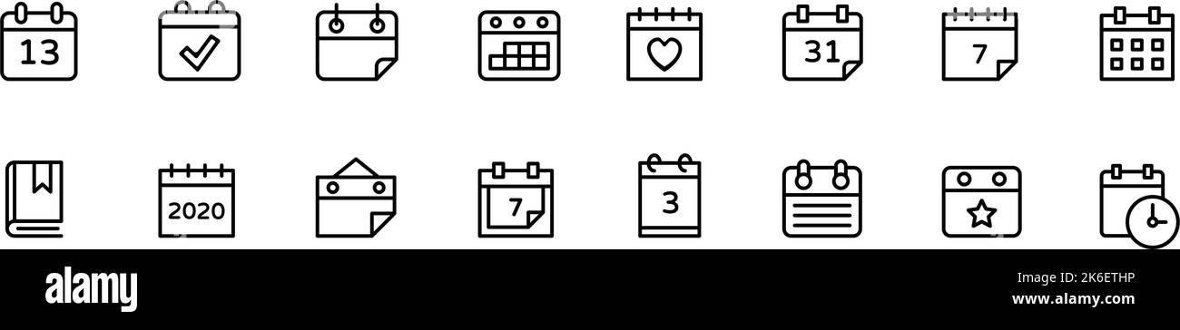 Set collection of calendar icons, calendar symbols set, time management ...
