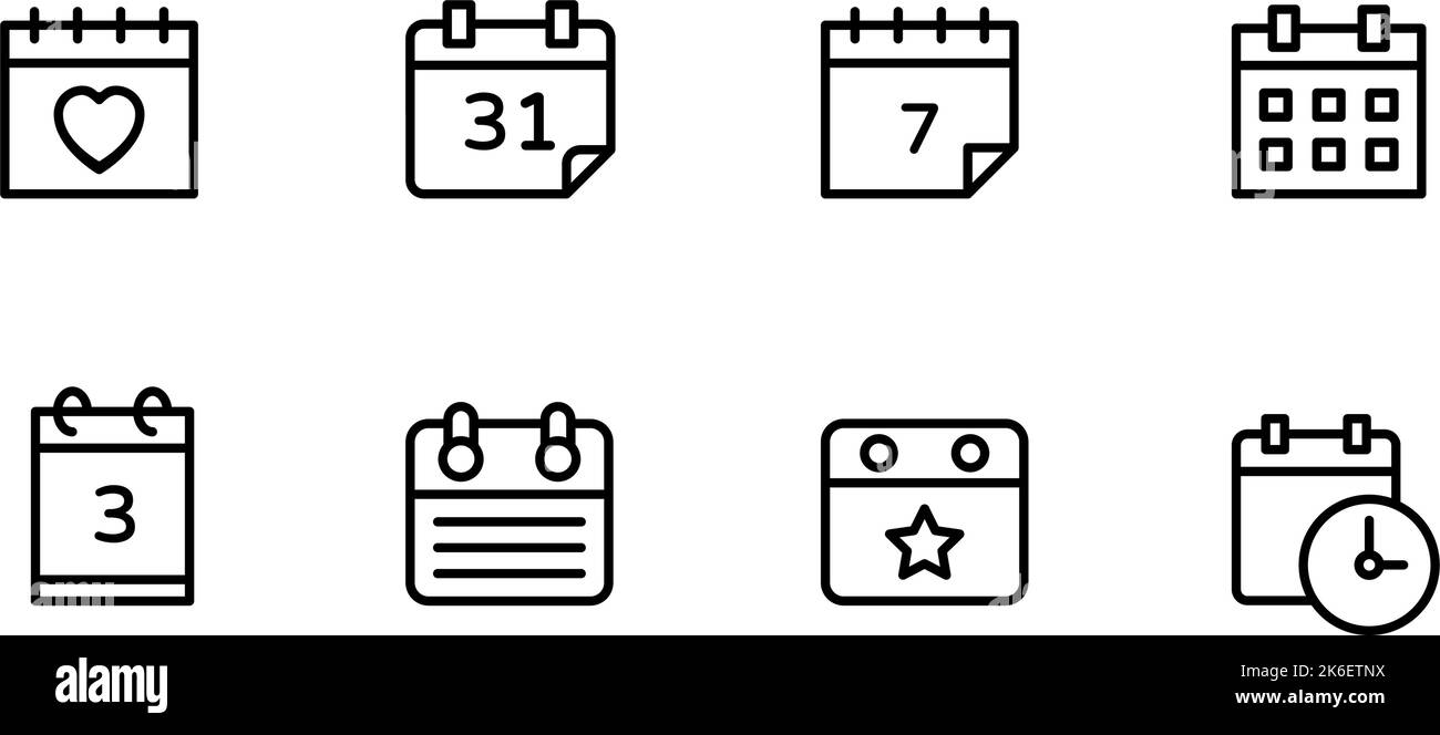 Set collection of calendar icons, calendar symbols set, time management ...