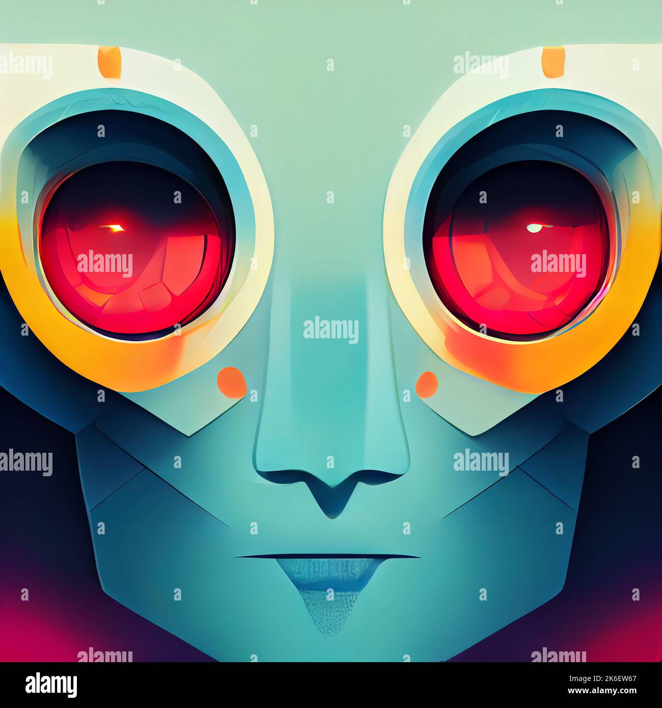 Creature from an extraterrestrial civilization. Robot face with glowing ...