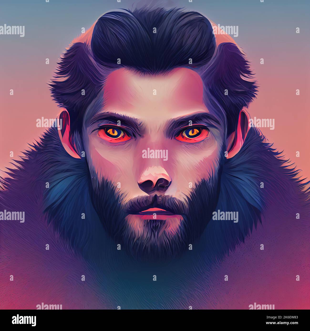 The wolf turned into a man. Portrait of a medieval man. Digital ...