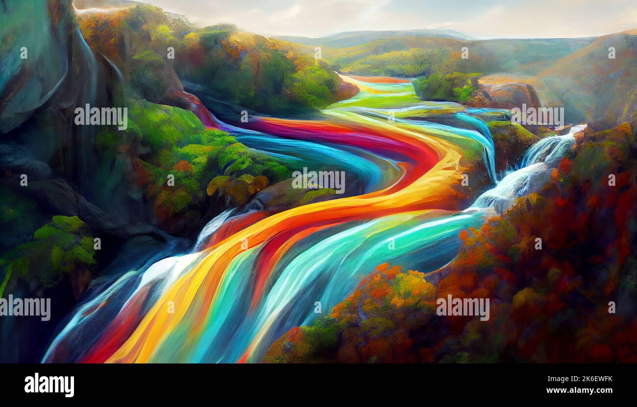 Colorful river stream in forest. Digital illustration Stock Photo - Alamy
